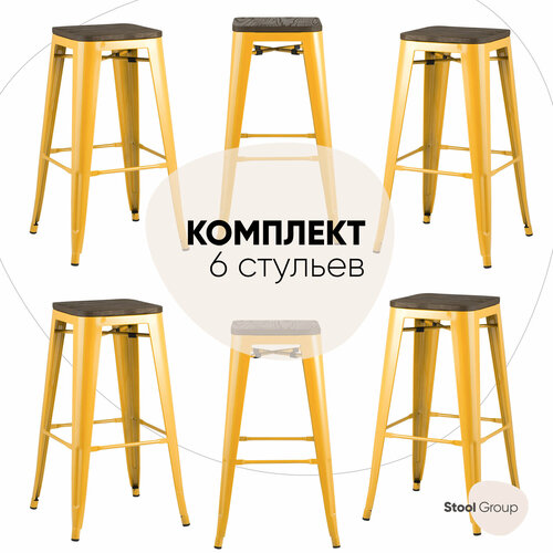Комплект стульев STOOL GROUP Tolix Wood, металл, 6 шт., цвет: желтый глянцевый