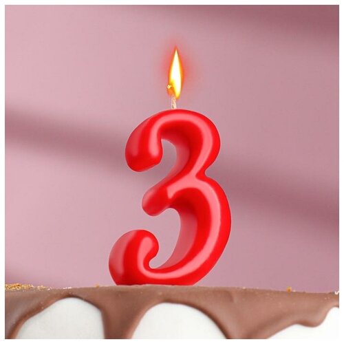 Свеча для торта цифра "Овал" "3", красная, 5,5 см, 3 штуки