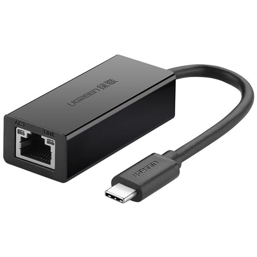 Сетевой адаптер Ugreen USB C 2.0 - LAN RJ45, 10/100 Мбит/с, цвет черный (30287)