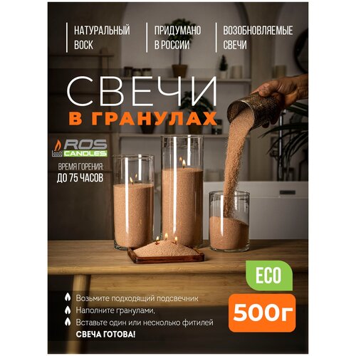 Свечи не ароматические насыпные ROScandles бежевые, 500г воска + фитиль 1м