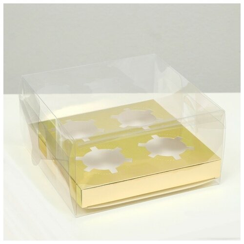 UPAK LAND Коробка на 4 капкейка, золото, 18,5 × 18 × 10 см