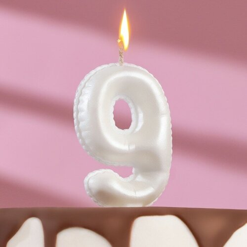 Свеча в торт "Шары", цифра "9", жемчужный, 5,5 см