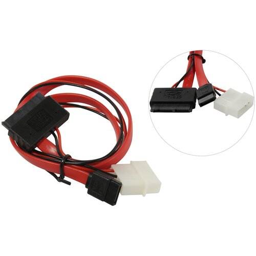 Кабель GCR microSATA 16 pin - SATA II 7 pin - Molex 4 pin (GC-ST307), 0.5 м, красный/черный