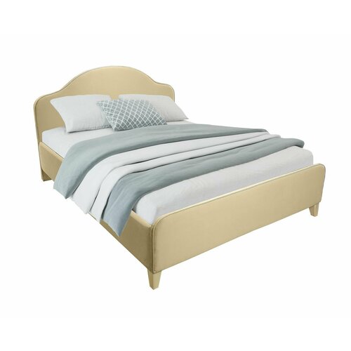 Двуспальная кровать София 160x200 основание металлическое с ламелями велюр бежевый ножки 5 см