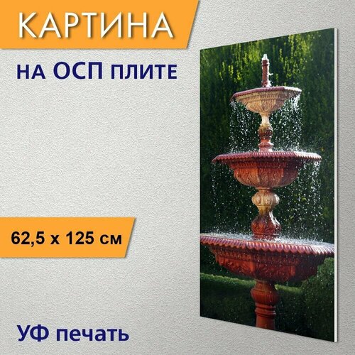 Вертикальная картина на ОСП "Фонтан, вода, встретиться" 62x125 см. для интерьериа