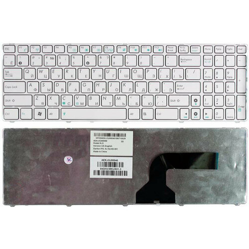 Клавиатура для Asus 9J. N2J82.20R, русская, белая рамка, белые кнопки