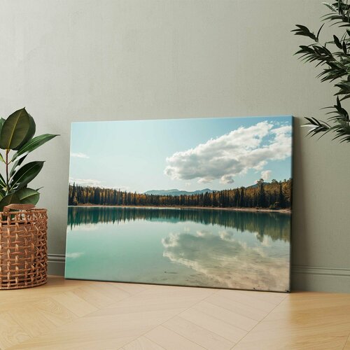 Картина на холсте (Лазурное озеро вид на горное озеро в природном пейзаже) 40x60 см. Интерьерная, на стену.