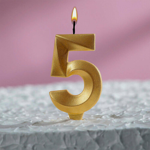Свеча в торт цифра золотая "5"