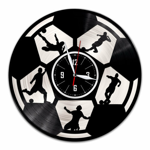 Футбол - настенные часы из виниловой пластинки (с серебряной подложкой)