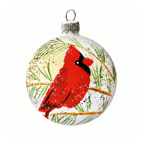 Шар елочный стеклянный Декарт декорированный Красная птица 8 см