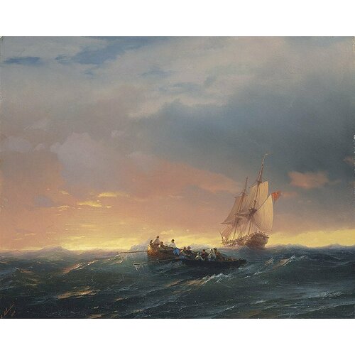 Картина для интерьера "Волны на закате", Айвазовский И. К. (60х37 см / на подрамнике)