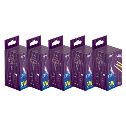 Лампа светодиодная (комплект 5 шт.) REV FILAMENT G45, E14, 5W, 2700K, DECO Premium, 32357 0