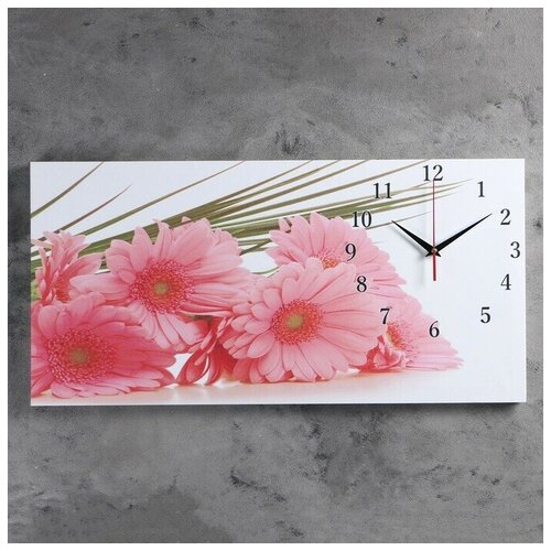Часы настенные, на холсте, серия: Цветы, "Розовые герберы", 40х76 см