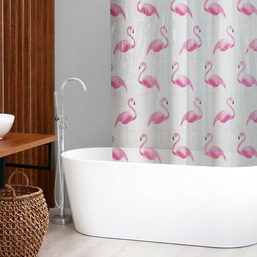 SAVANNA Штора для ванной комнаты SAVANNA «Фламинго», с люверсами, 180×180 см, PEVA