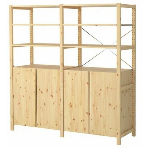 Стеллаж деревянный напольный двухсекционный с открытыми и закрытыми полками IKEA Ivar 174×30×179 см