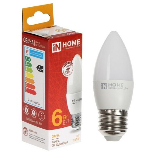 Лампа светодиодная IN HOME LED-СВЕЧА-VC, Е27, 6 Вт, 230 В, 3000 К, 540 Лм
