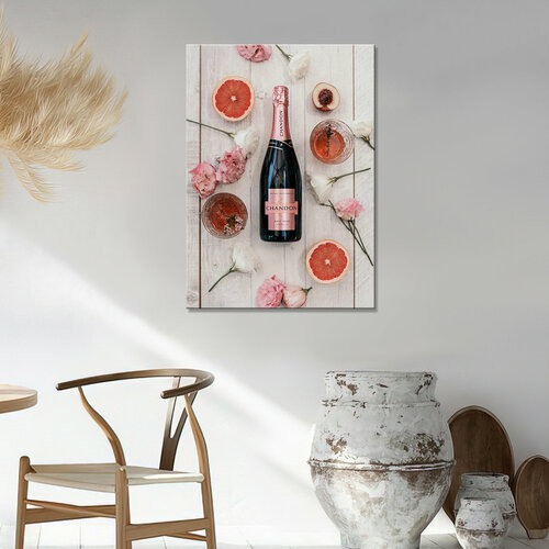 Картина/Картина на холсте для интерьера/Картина на стену/Картина для кухни/ -Розовое игристое 40х60