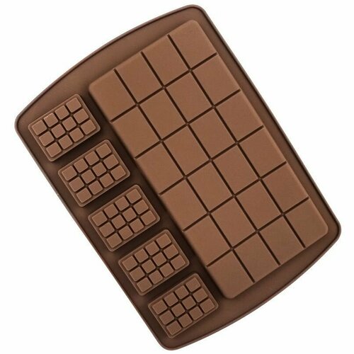 Форма для шоколада "Плитки шоколада ассорти", 6 ячеек, 18.7 х 13.7 х 0.9 см, цвет шоколадный
