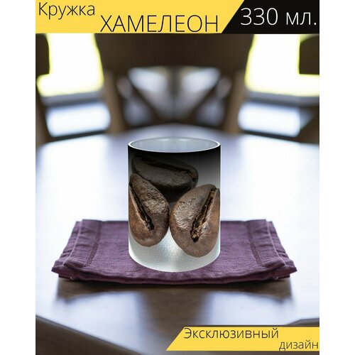 Кружка хамелеон с принтом "Кофейные зерна, жареный, кофе" 330 мл.
