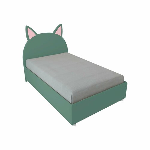 Односпальная кровать Китти 120x200 основание металлическое с ламелями велюр зеленый без ножек