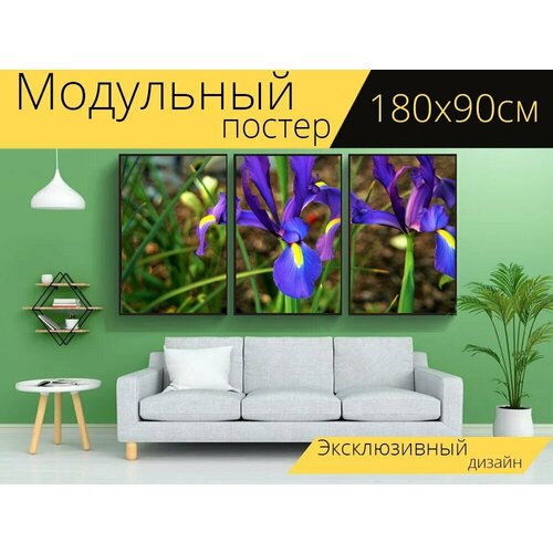 Модульный постер "Пасхальные цветы, фиолетовый, весна" 180 x 90 см. для интерьера