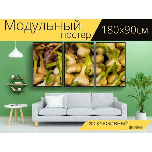 Модульный постер "Еда, лук, рынок" 180 x 90 см. для интерьера