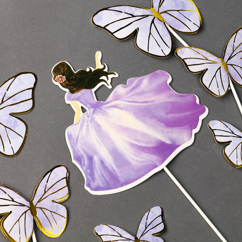 Набор для украшения «Девушка с бабочками», набор 7 шт, цвет фиолетовый (комплект из 9 шт)