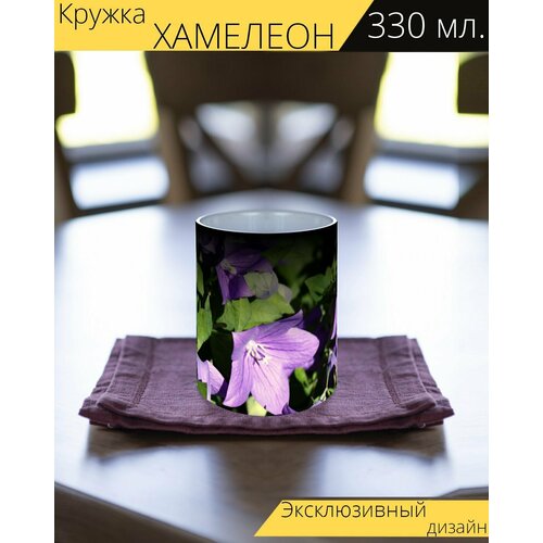 Кружка хамелеон с принтом "Цветы, лепестки, фиолетовый" 330 мл.