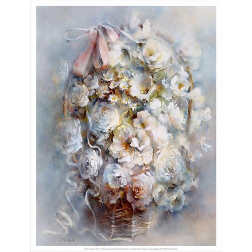 Постер на холсте, "Корзина цветов", 80х60 см, художник - Willem Haenraets. Холст в рулоне, Арт. ХВ-р97