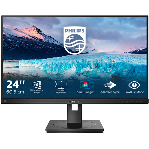 PHILIPS Монитор LCD 23.8' [16:9] 1920х1080(FHD) IPS, nonGLARE, 75 Hz, 300 cd/m2, H178°/V178°, 1000:1, 50М:1, 16.7M, 4ms, VGA, DVI, HDMI, DP, Height adj, Pivot, Tilt, Swivel, Speakers, 3Y, Black