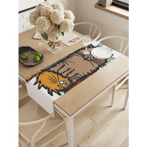 Дорожка водоотталкивающая на стол JoyArty с рисунком "Озорные коты", 145 на 40 см
