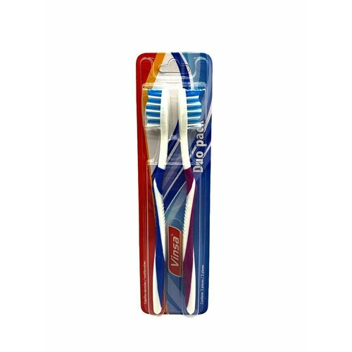 Набор зубных щеток Vinsa Duo pack / щетка зубная в комплекте 2 шт. / Щетка средней степени жесткости для гигиены зубов и полости рта Синий-бордовый