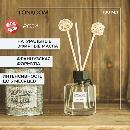 Диффузор ароматический освежитель воздуха парфюм ароматизатор для дома с палочками Lonkoom Chatsworth Домашняя роза, 100мл