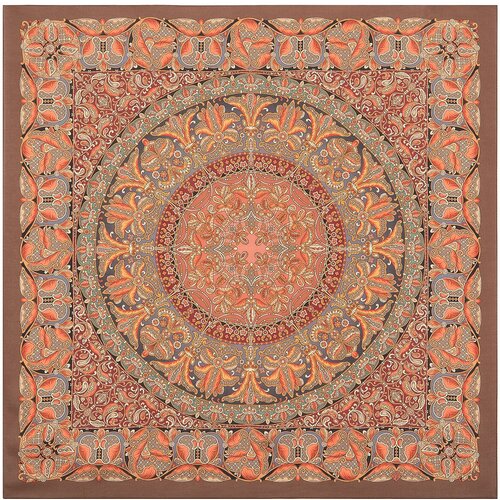 Платок Павловопосадская платочная мануфактура,80х80 см, оранжевый, коричневый