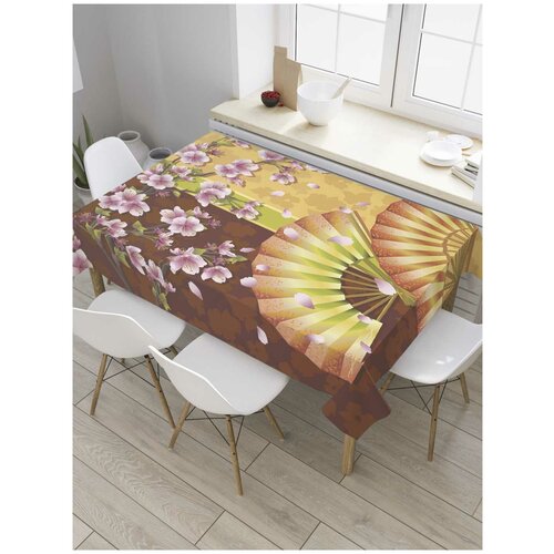 Скатерть прямоугольная JoyArty на кухонный стол "Сакура и веер" из оксфорда, 180x145 см