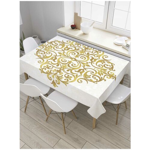 Скатерть прямоугольная JoyArty на кухонный стол "Золотой дамасский узор" из оксфорда, 120x145 см