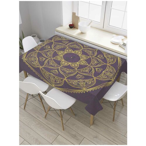 Скатерть прямоугольная JoyArty на кухонный стол "Золотой узор" из оксфорда, 120x145 см