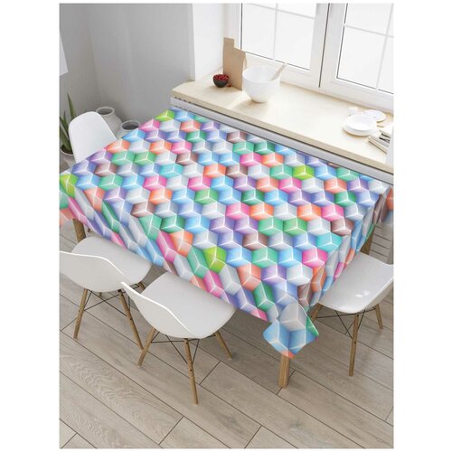 Скатерть прямоугольная JoyArty на кухонный стол "Окружение кубов" из оксфорда, 120x145 см