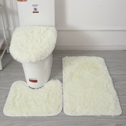 Мягкий комплект ковриков для ванной и туалета с накидкой на крышку / 3в1 / Бежевый