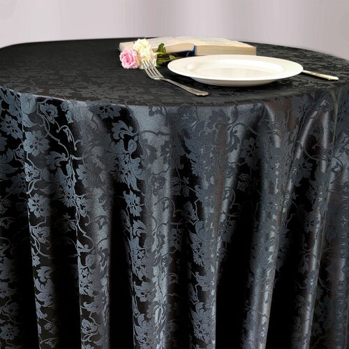 Скатерть d-160 см. цвет черный цветочный узор 1589 с пропиткой от загрязнений
