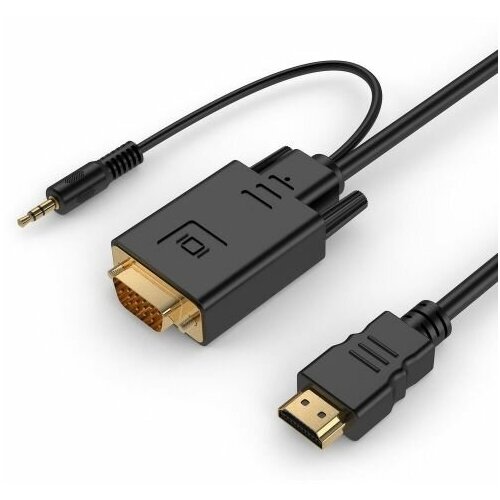 Кабель интерфейсный HDMI-VGA Filum FL-C-HM-VGAM-1.8M 1.8 м, черный, разъемы: HDMI A male-VGA male-mini jack male, пакет