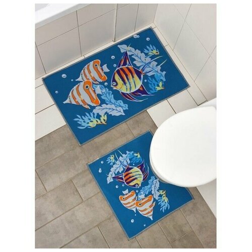 Набор ковриков для ванной и туалета Подводный мир, 2 шт: 45х48, 58х78 см
