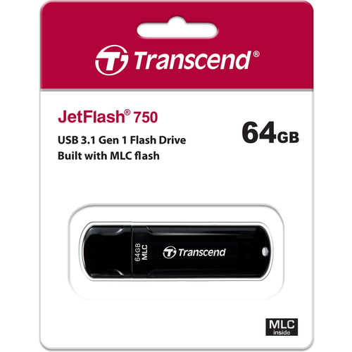 Внешний носитель информации USB-Flash Transcend 64GB JetFlash 750, USB 3.1 Gen 1 Type-A, пластик, черный