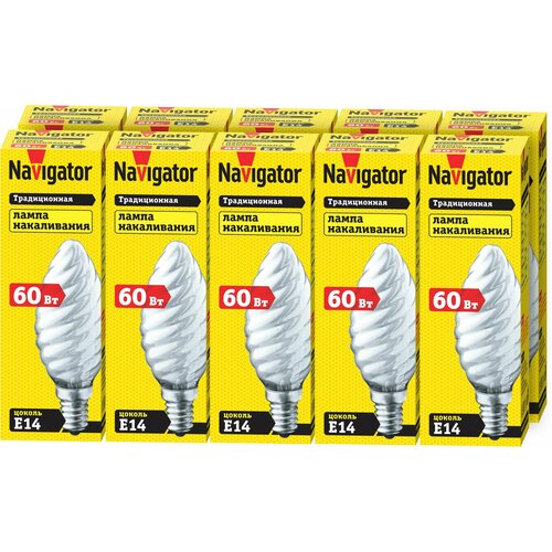 Лампа накаливания Navigator 94 331 NI-TC, E14, витая свеча, 60Вт, упаковка 10 шт.