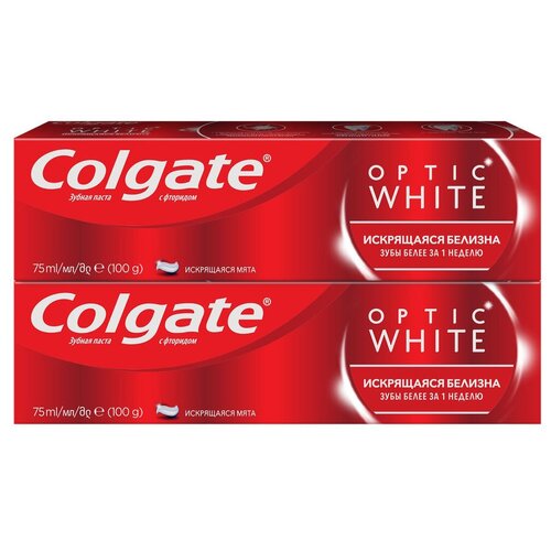 Зубная паста Colgate Optic White Искрящаяся белизна отбеливающая, 75 мл, 250 г, 2 шт.