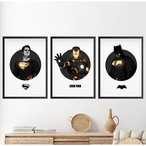 Набор плакатов "Супергерои" / Формат А4 / 3 шт. (21х30 см) / Набор интерьерных постеров