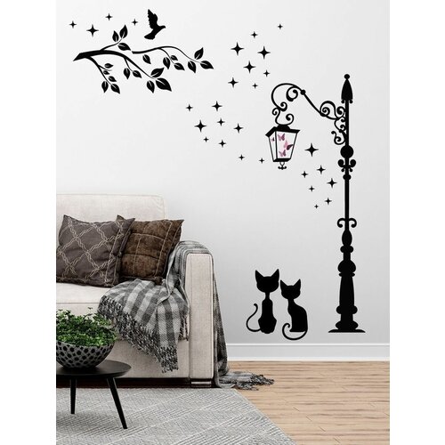 Наклейка на стену "Уличный фонарь и кошки" от бренда MISHEBU