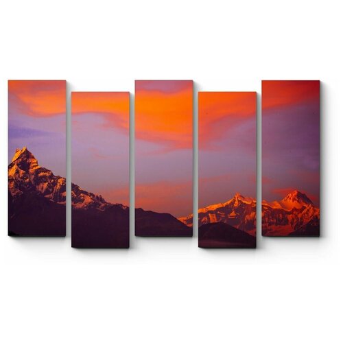 Модульная картина Оранжевый закат над гималайскими горами 130x75