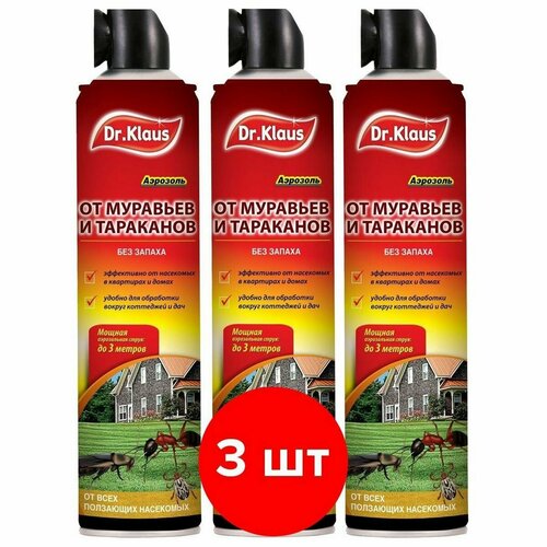 Аэрозоль от муравьев, тараканов Dr. Klaus, 3 шт по 600 мл (1,8 л)