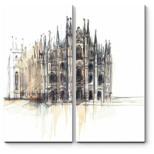 Модульная картина Миланский собор в акварели 120x120